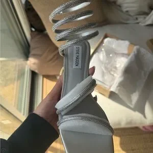 Steve Madden | Shoes | Steve Madden Silver Spiral Rhinestone Wrap Heels ...